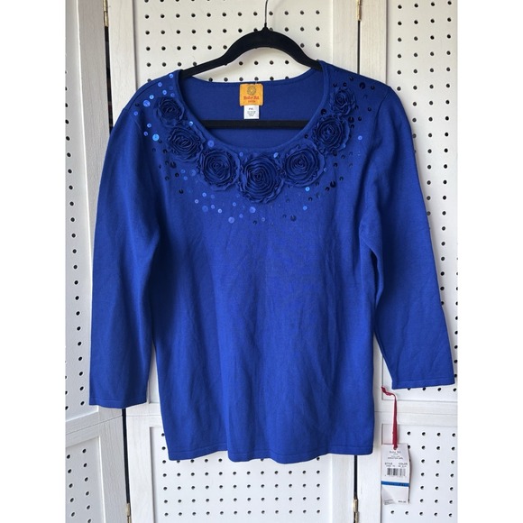 Ruby Rox | Tops | Nwt Ruby Road Cobalt Blue Sequin 34 Sleeve Womens ...